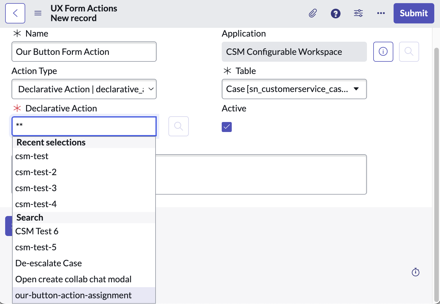 Adding an action bar button to a configurable workspace